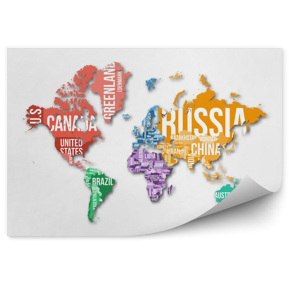 Fototapety Mapa świata szczegółowe z granice i nazwy państw - Fototapety.pl